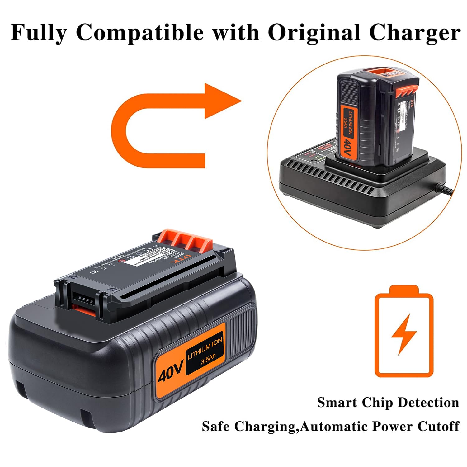 DTK 3.5Ah 40V MAX Battery Replacement for Black and Decker 40V Lithium Battery LBX2040 LBX36 LBXR36 LBXR2036 LST540 LST136W Replacement for Black&Decker 40V Lithium Battery