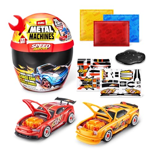 Metal Machines Speed Heroes (Red) by Zuru, 20+ Surprises, Build Your own Car, Two Bodies, Lights & Sounds, Slime