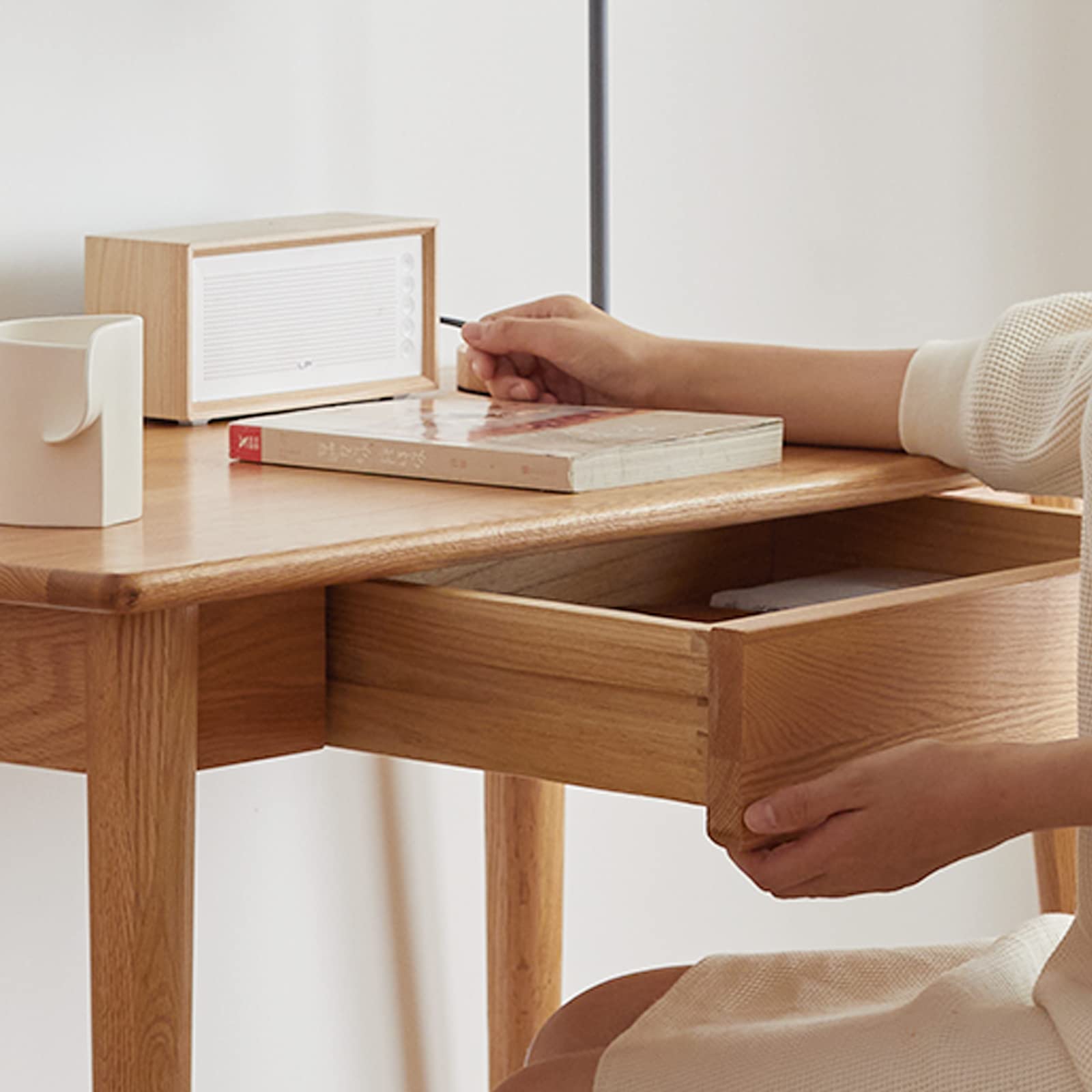 HomSof 100% Solid Wood Natural Wood Computer Desk Study Desk Oak Natural Wood PC Desk Work Desk Dressing Table Slim Solid Wood with Drawer Simple, 31.5" Lx 19.7" W x 30" H