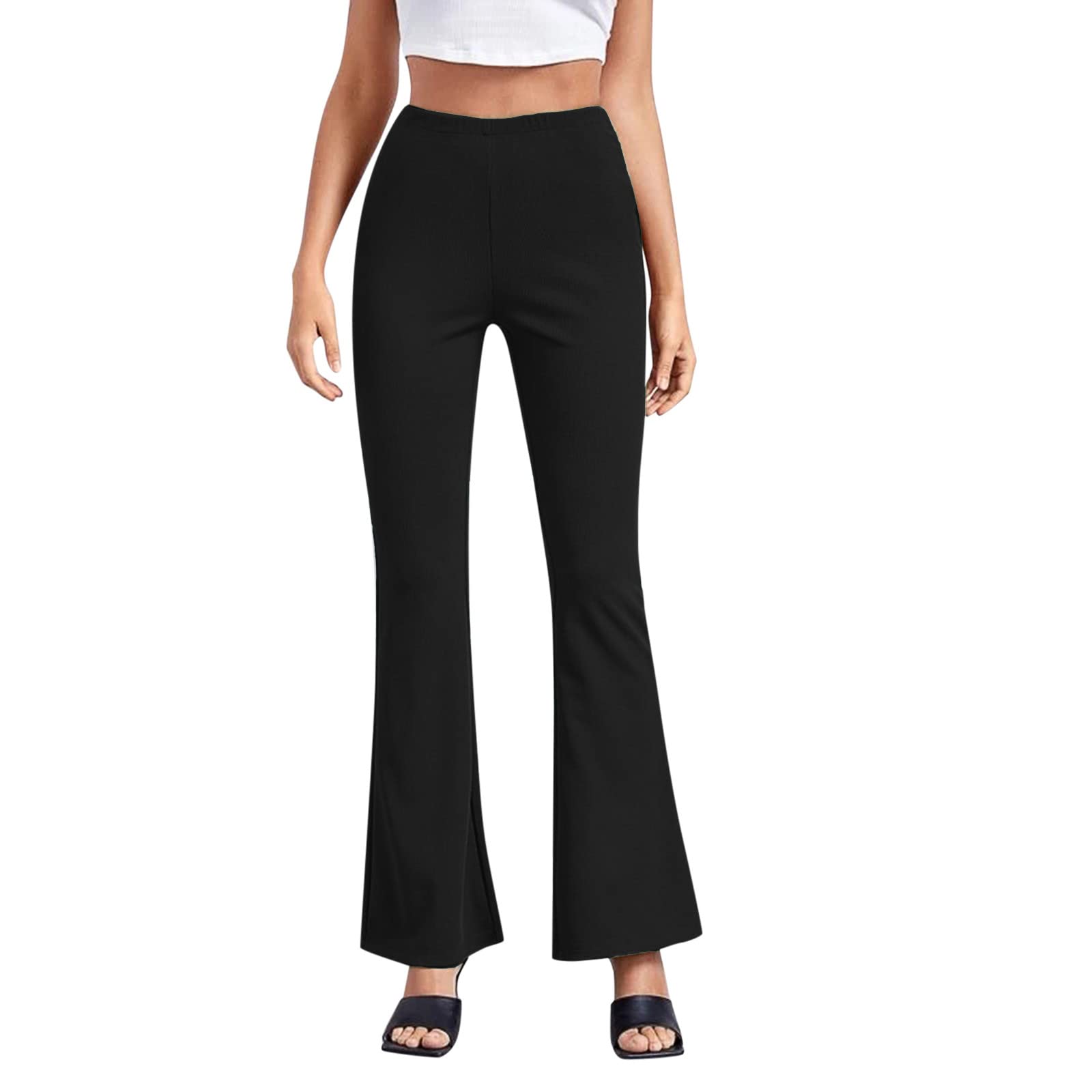 DUOWEI Plus Size Yoga Pants Women's Causual Elastic Trousers Pant Summer Solid Elastic High Waist Womens Plus Size Tall Pants Black