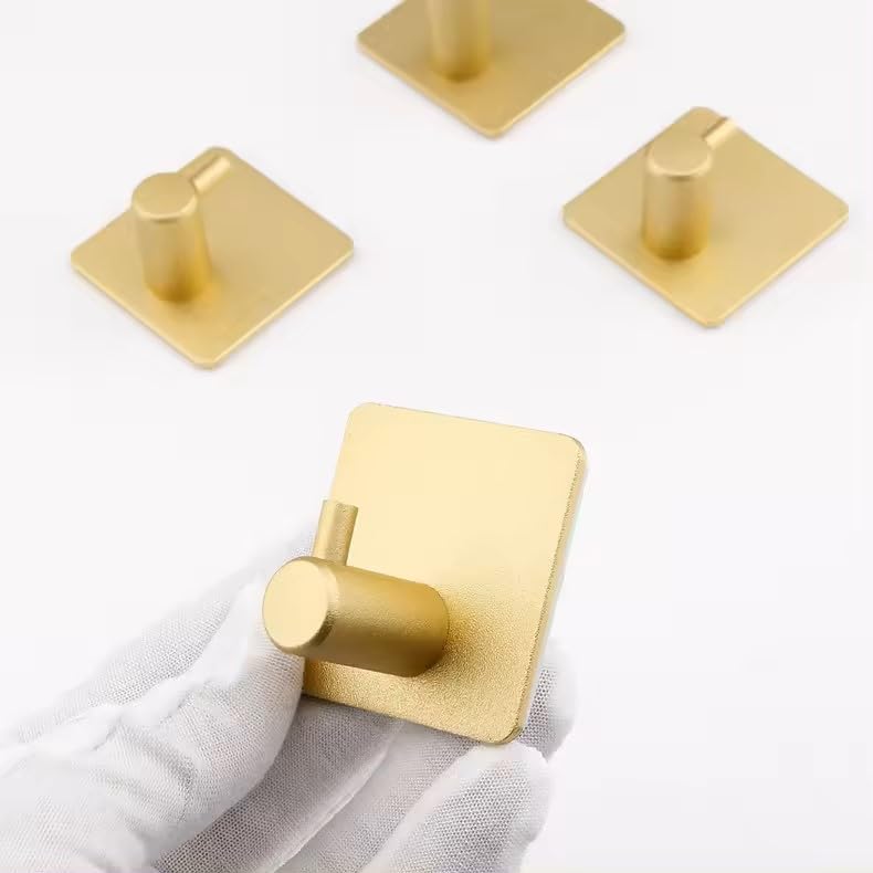 Generic 4 Packs Adhesive Towel Hooks Wall Hooks for Bathroom, Kitchen, Adhesive, No Drill, Stainless Steel,, Gold, BSM0129