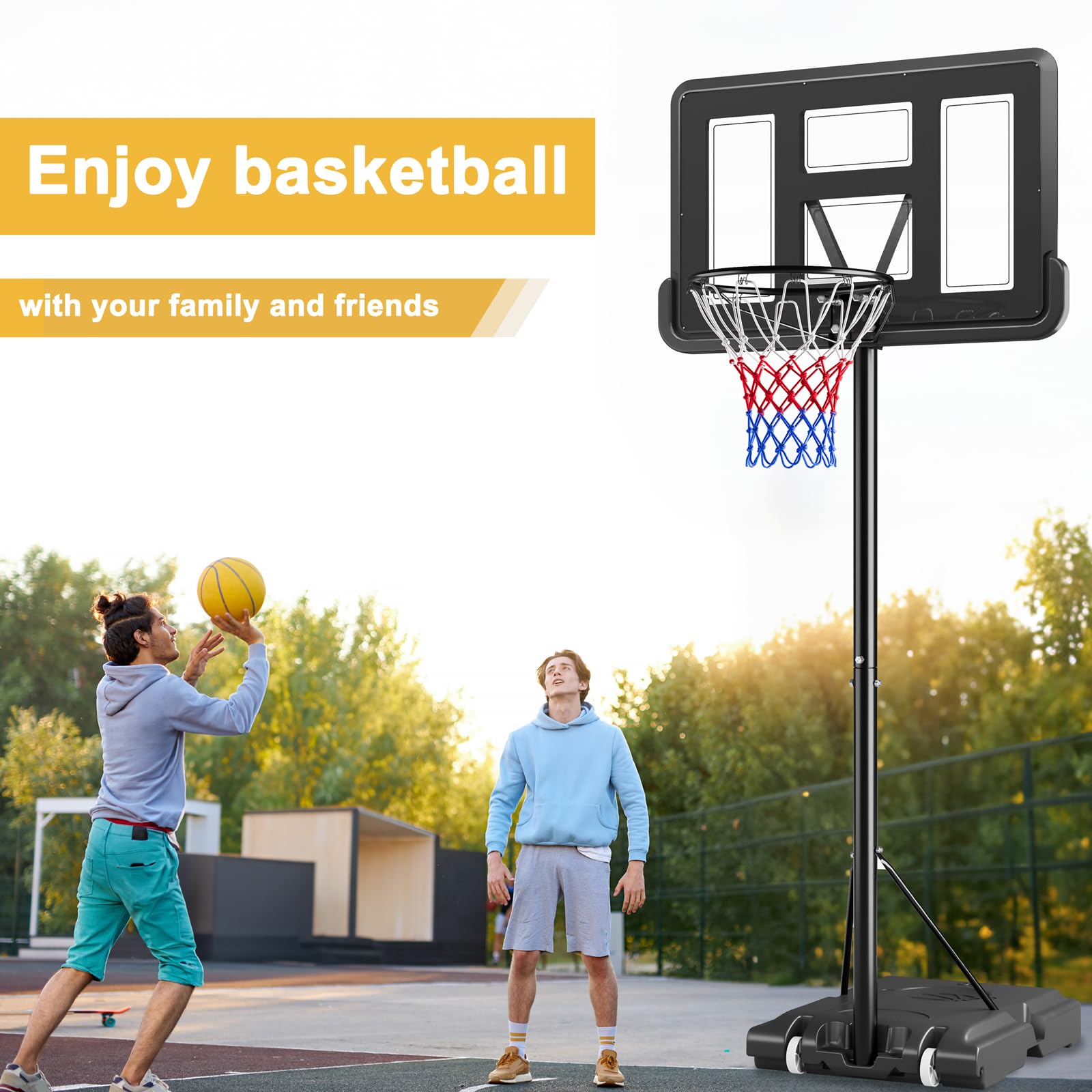 Dripex Basketball Hoop Outdoor 10FT Adjustable Height Goal, Portable Basketball System with 44β Shatterproof Backboard for Adults Teenagers Kids