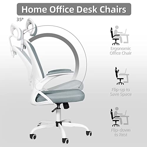 Dvenger Office Desk Chairs with Wheels and Flip up Arms Headrest, Executive Office Chairs Clearance, Height Adjustable Ergonomic Mesh Office Chair for Home Office