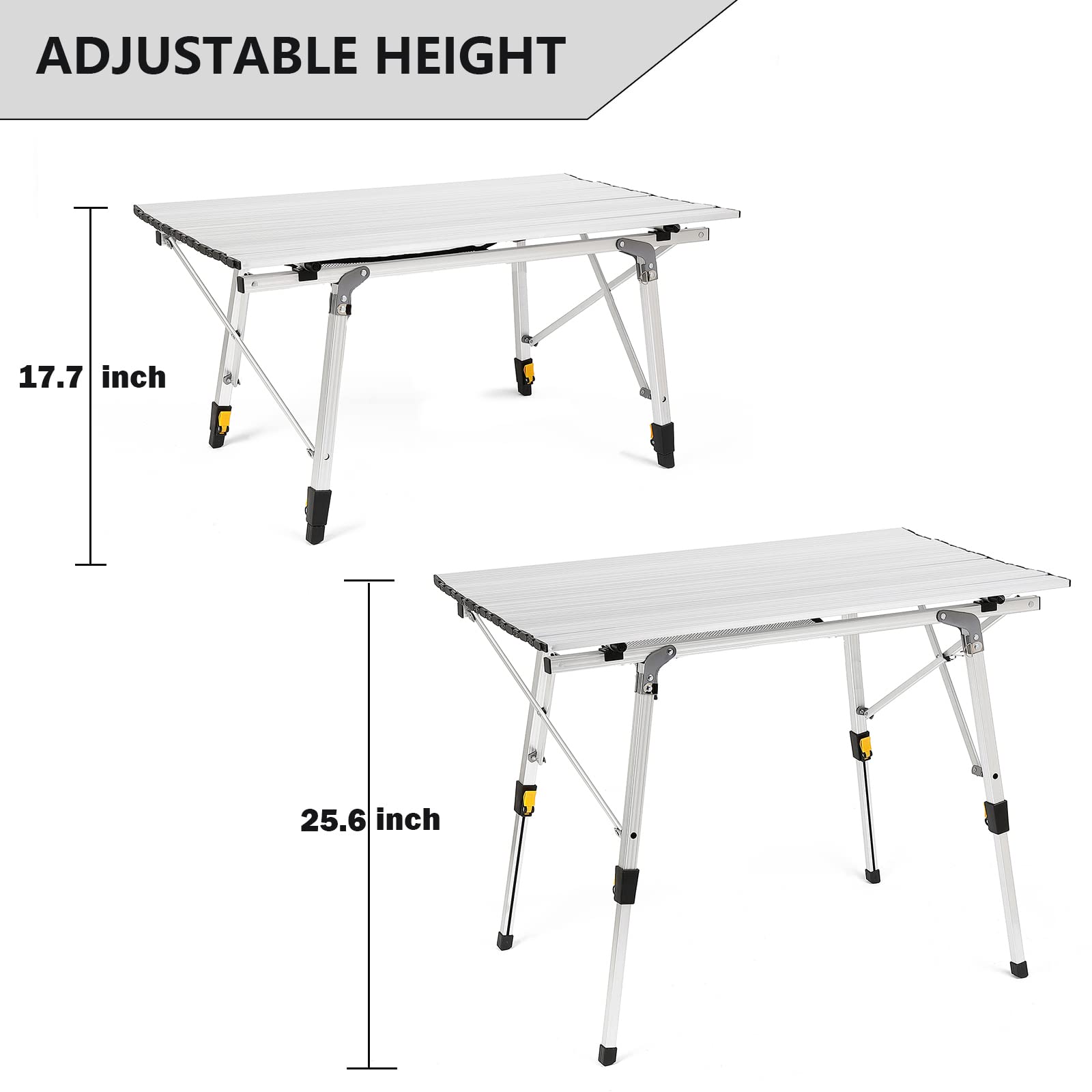 DELAM Outdoor Folding Portable Picnic Camping Table with Adjustable Height Roll Up Table 35.4ββ