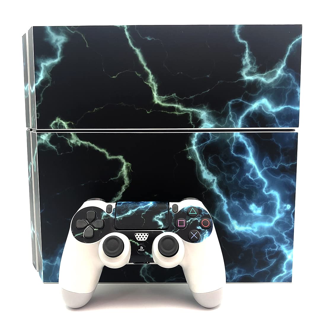 UUShop Vinyl Skin Decal Sticker Cover Set for PS4 Console and 2 Dualshock Controllers Skin Green Lightnings