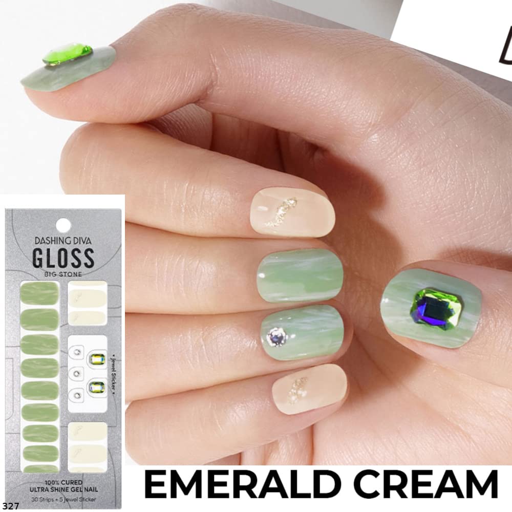 Dashing Diva Gloss Big Stone - Gel Nail Strips]100% CURED ULTRA SHINE GEL NAIL(2 Different Designs 35+35strips) SHINING MOMENTS+EMERAID CREAM 321/27, Gray, 70 Piece Set