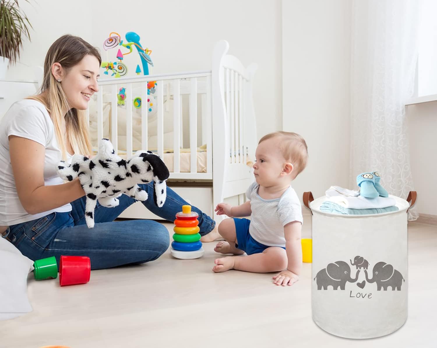 HIYAGON Baby Laundry Basket,Large Laundry Hamper with Drawstring Cover,Collapsible Storage Basket for Room Decor,Bedroom(Animal)