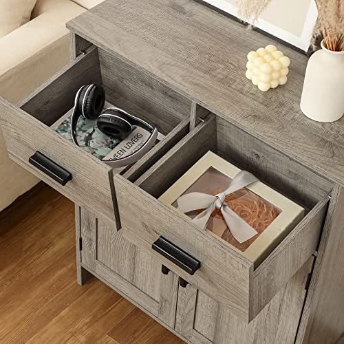 Quimoo Storage Cabinet, Bathroom Floor Cabinet with 2 Drawers & Adjustable Shelves, Bathroom Storage Cabinet with 2 Doors for Living Room, Bedroom, Home Office, Grey