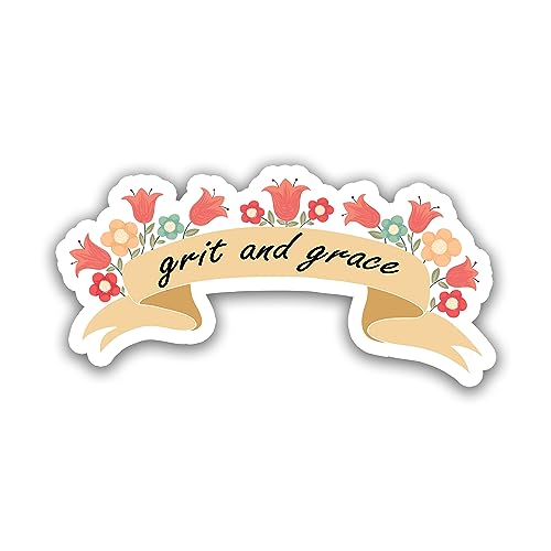 Miraki Grit And Grace Stickers, Flower Stickers, Motivational Stickers, Faith Stickers, Water Assitant Die-Cut Vinyl Funny Decals for Laptop, Phone, Water Bottles, Kindle Sticker