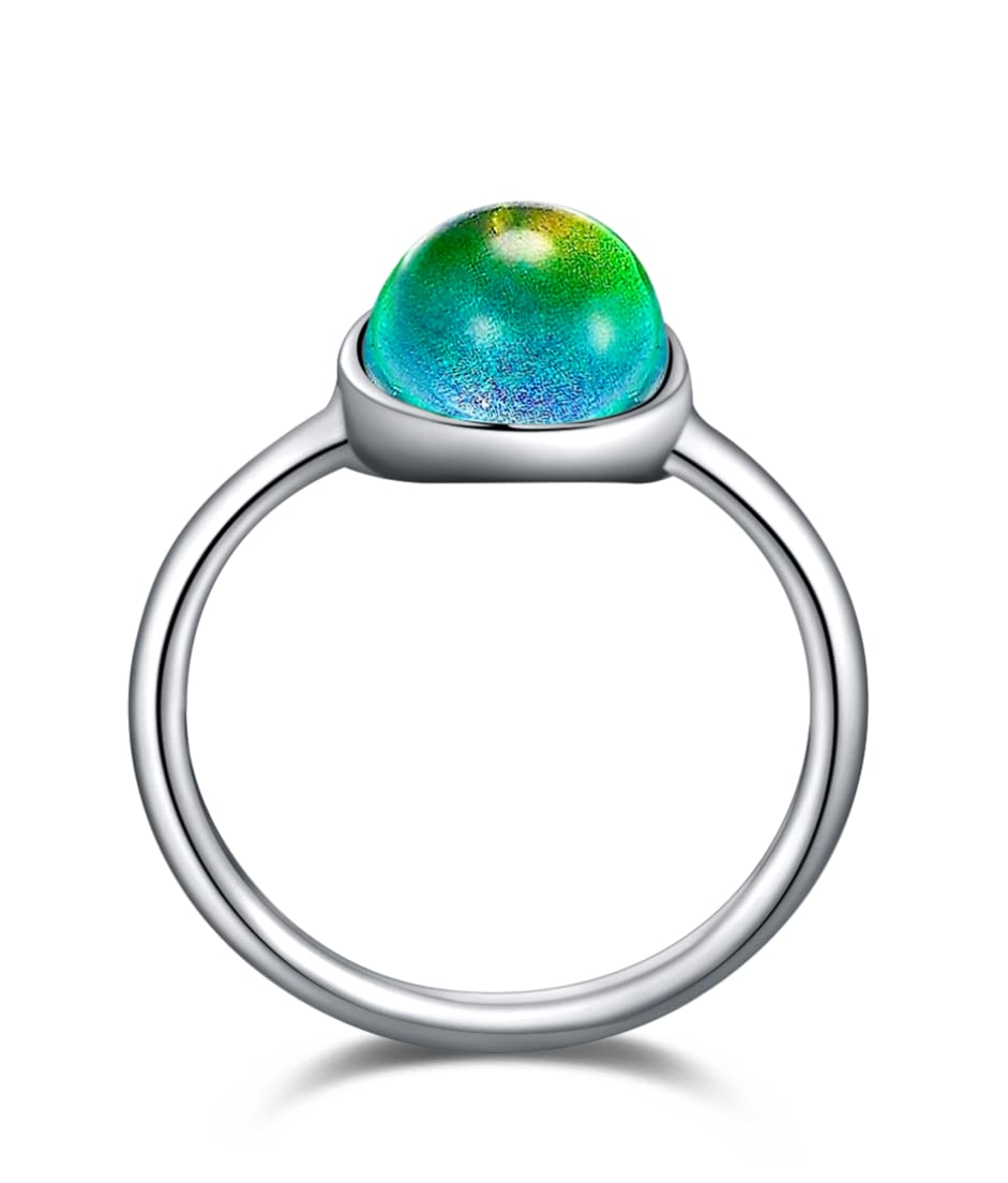 Ello Elli Oval Stainless-Steel Mood Ring Minimalist Style Silver Tone (Silver, 7)