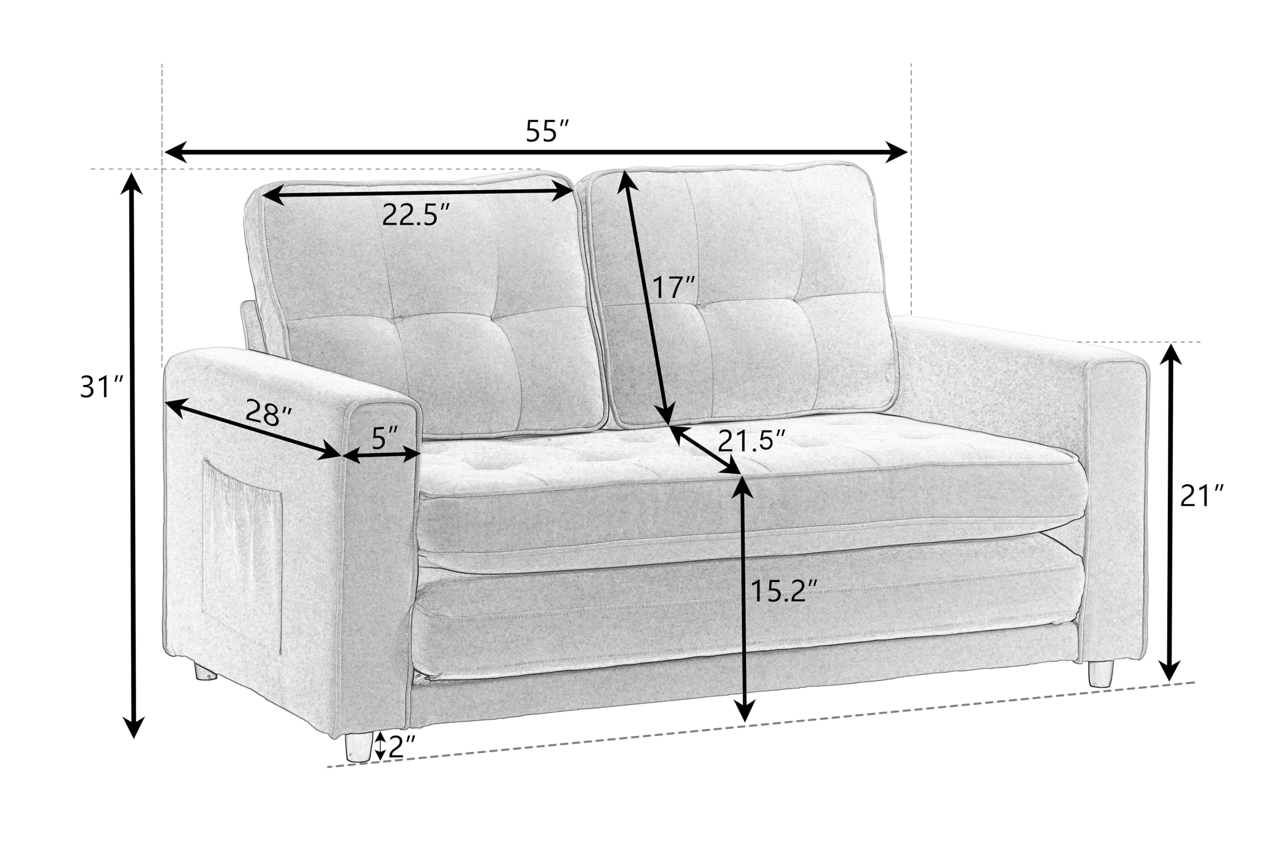 MATONELL 3-in-1 Upholstered Futon Sofa Convertible Floor Sofa Bed,Foldable Tufted Loveseat with Pull Out Sleeper Couch Bed,Folding Mattres Love Seat Daybed W/Side Pockets for Living Room,Beige