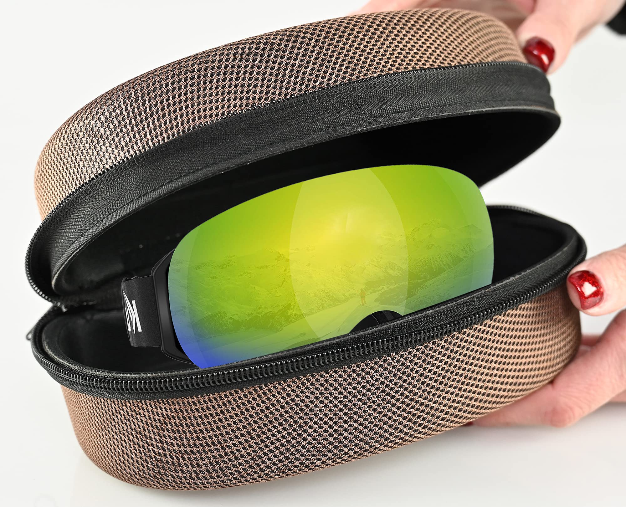 Home-X Sport Goggles Case, Snow Goggles Holder, Safety Glasses Case for Men and Women, Zippered Hard-Shell Glasses Case, 8" L x 4 ¾” W x 4" H, Gray