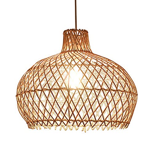 LATAFA Rattan Cage Chandelier Handmade Lamp Shade Light Fixture Ceiling Wicker Woven Pendant Light Adjustable Height Indoor Rattan Woven Hanging Lamp for Dining Room Bedroom Kitchen Island