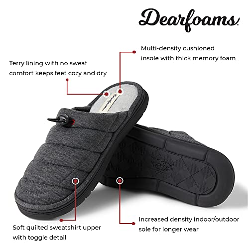 Dearfoams Men's Austin Quilted Memory Foam Sweatshirt Scuff Slipper, Black, X-Large