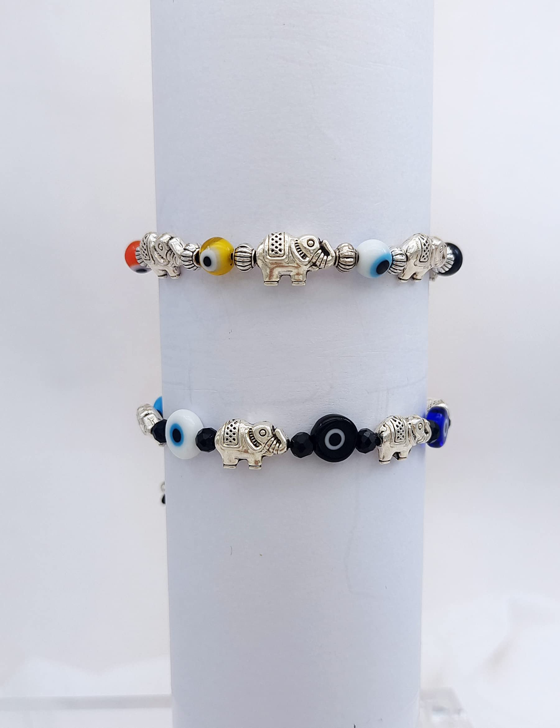 Elephant Bracelet For Women - Color Beaded Evil Eye Bracelet For Girl- Good Luck Adjustable String Beads Bracelet