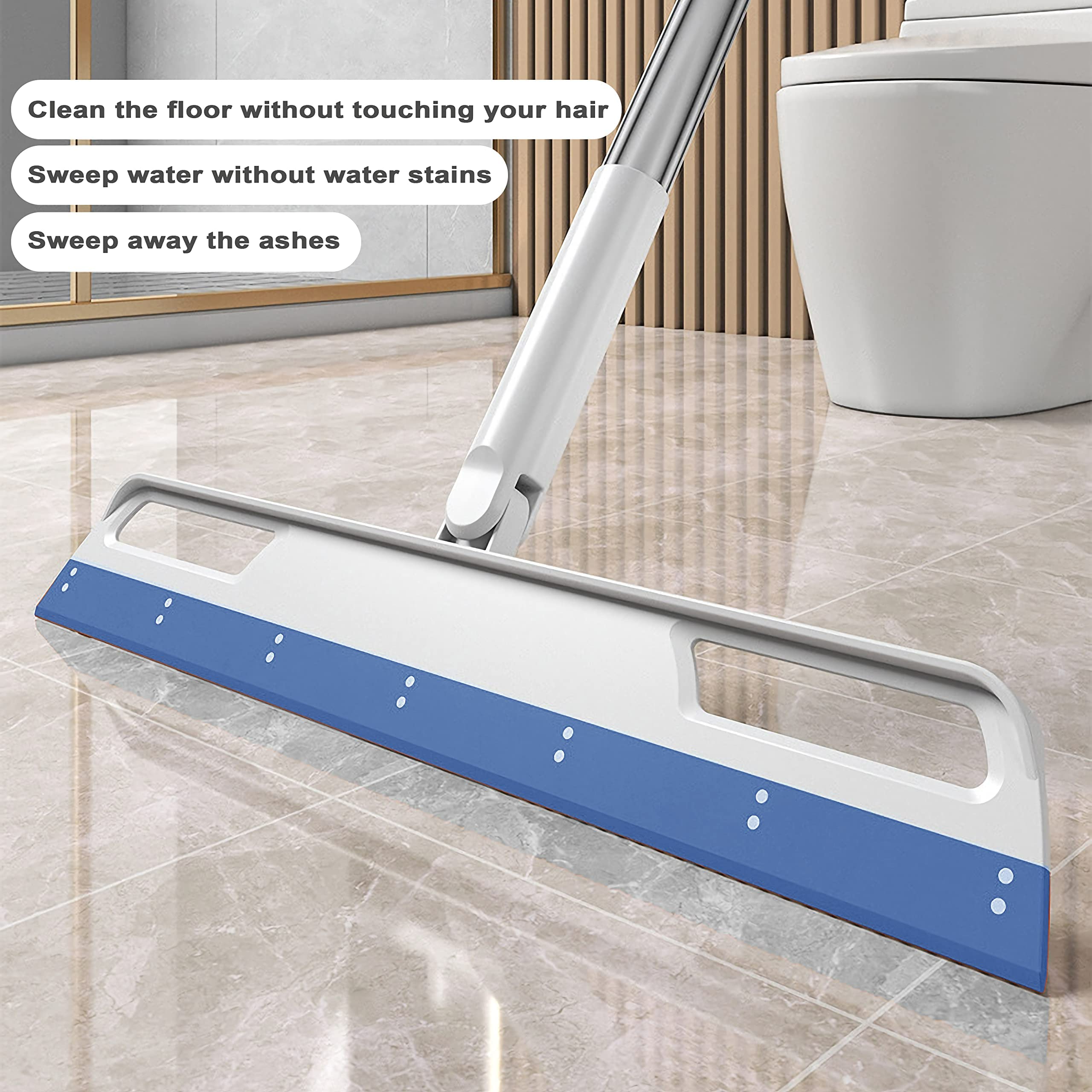 Floor Squeegee Broom for Water and Pet Hair Sweeper Wiper Silicone Broom Rubber Multifunction Magic Broom with 4-in-1 Long Handle，Especial for Flat Floor, Bathroom, Glass, Windows Cleaning