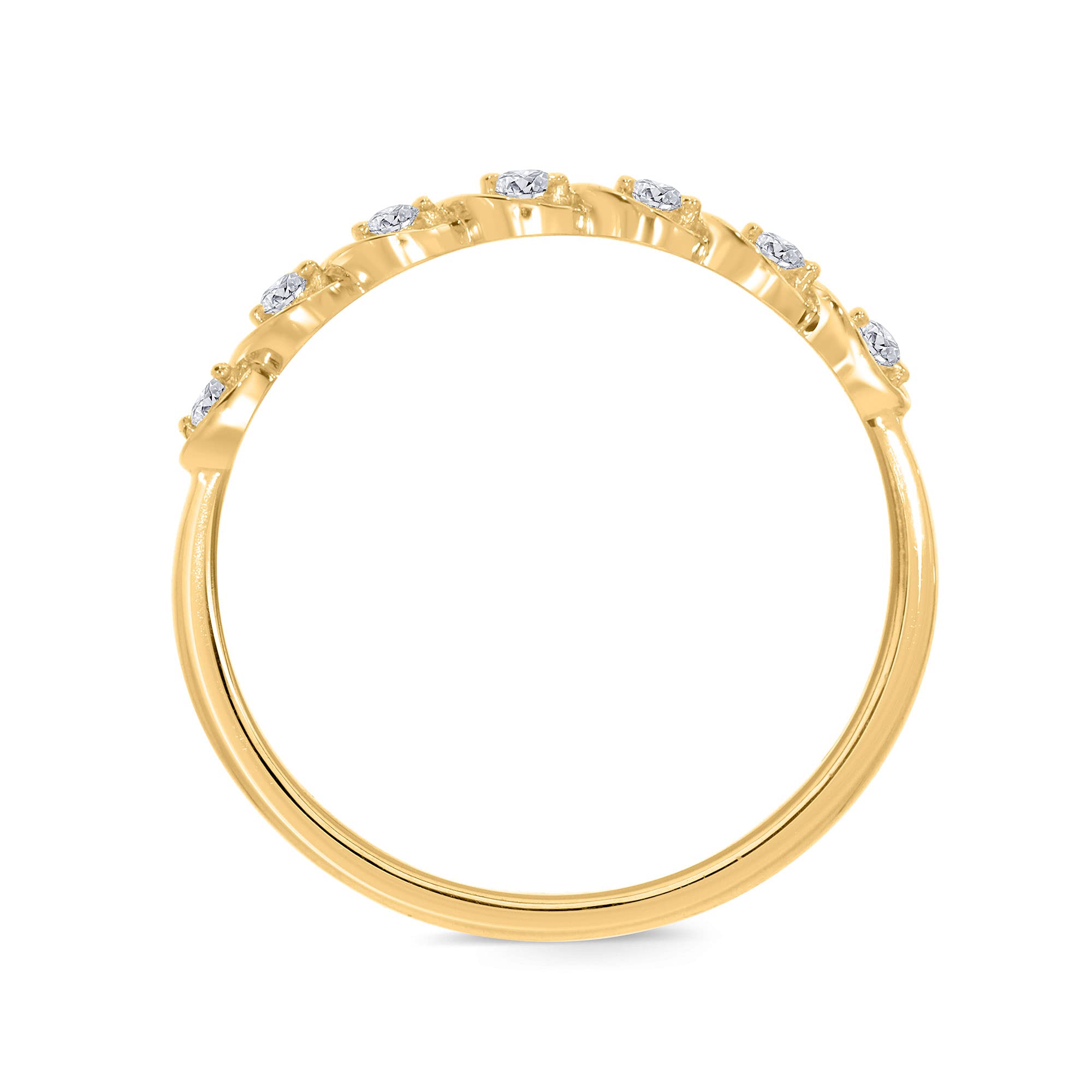 Elmas 1/10ct Round White Diamond 10K Yellow Gold Twisted Band Ring for Women