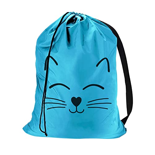 Laundry Bag with Cute Cat Face Pattern, Laundry Bags Extra Large Heavy Duty, Cat Canvas Laundry Bag with Strap, Dirty Laundry Travel Bag, Easy Fit Laundry Hamper or Basket, Cat Lover Gifts for Women…