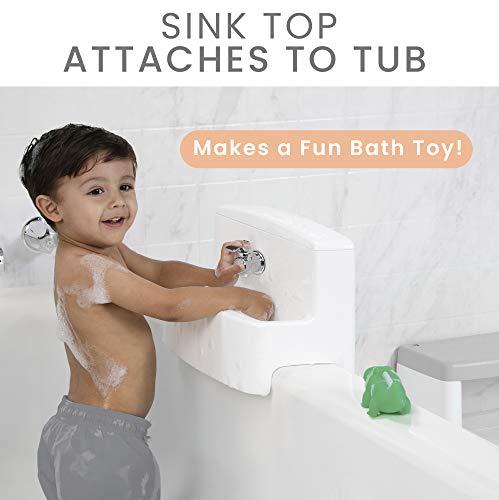 Delta Children PerfectSize 3-in-1 Convertible Sink, Step Stool and Bath Toy for Toddlers/Kids - Perfect for Potty Training, White/Grey