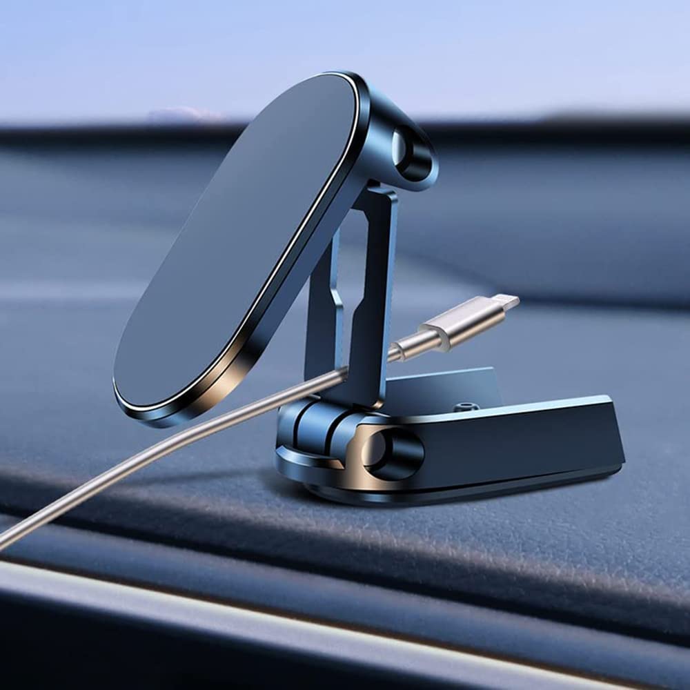 HENGBANG 2023 New Alloy Folding Magnetic Car Phone Holder,Magnetic 360° Car Phone Holder Stand Dashboard Folding Bracket ,Multifunctional Magnetic Mobile Phone Bracket (Black)