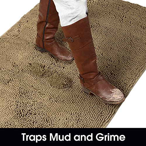 HOMEIDEAS Absorbent Chenille Door Mat Indoor, 24βx36β, Dirt Trapper Machine Washable Non Slip Throw Rugs for Entryway, Entrance, Mud Room, Thick Welcome Doormat, Taupe
