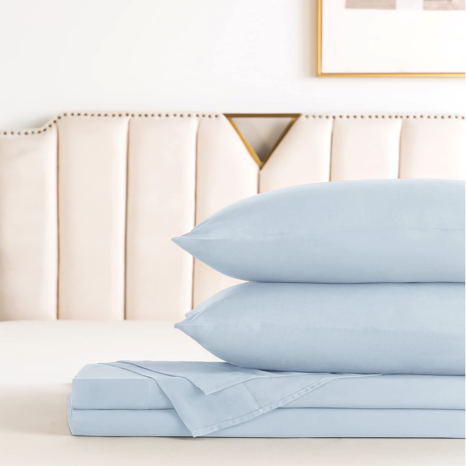 HENGWEI Bed Sheets Full Size, Viscose Sheets Set for Bed, Summer Cooling Bed Sheets, Silky Soft Breathable 4 Piece with 17" Deep Pocket Luxury Silky Feel Hotel Bedding, Baby Blue