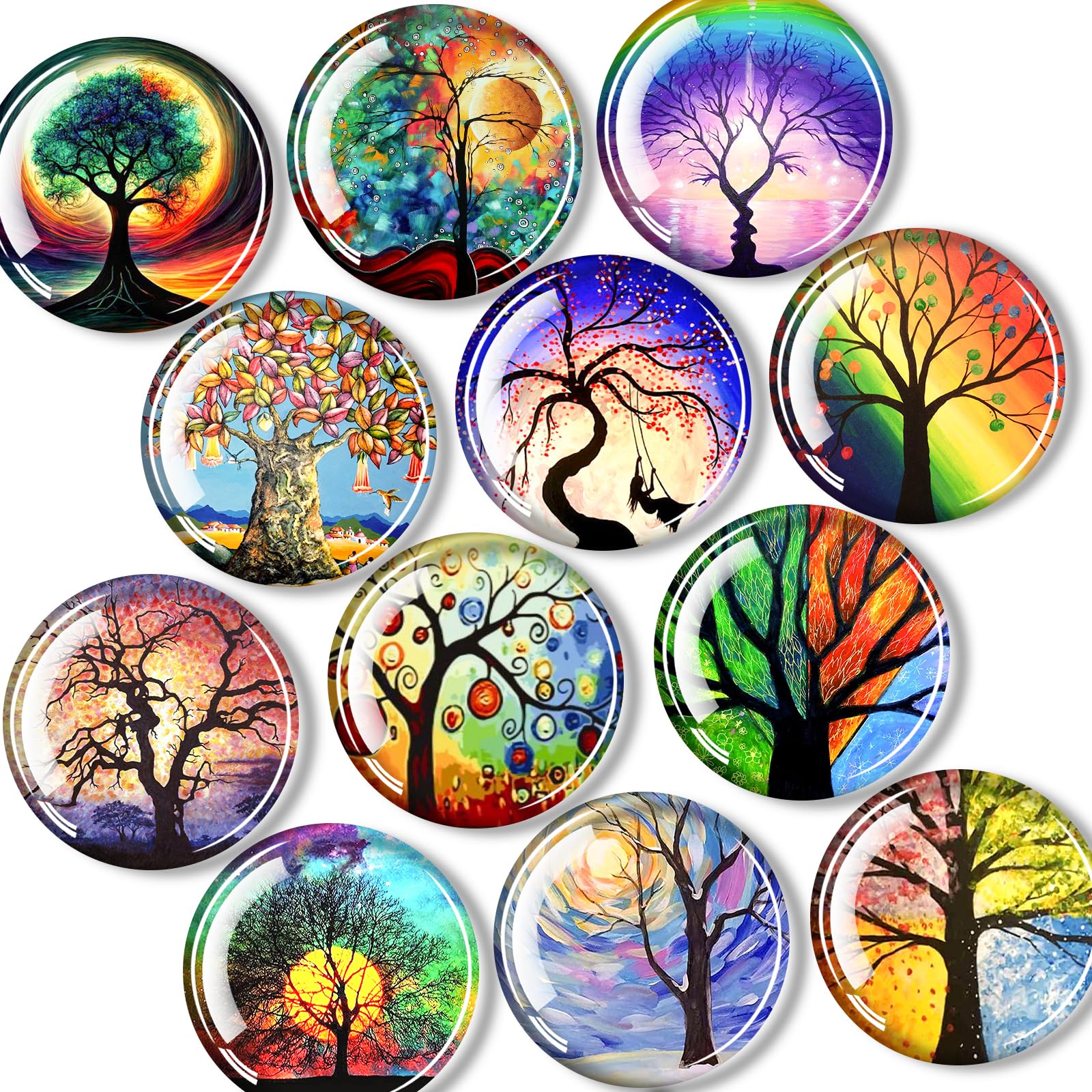 DARUITE 12Pcs Glass Fridge Magnet Refrigerator Magnets Fridge Small Magnets Fridge Magnets for Whiteboard Cute Magnets Decoration for Whiteboard Office Classroom Kitchen Cabinet Dishwasher (Life Tree)