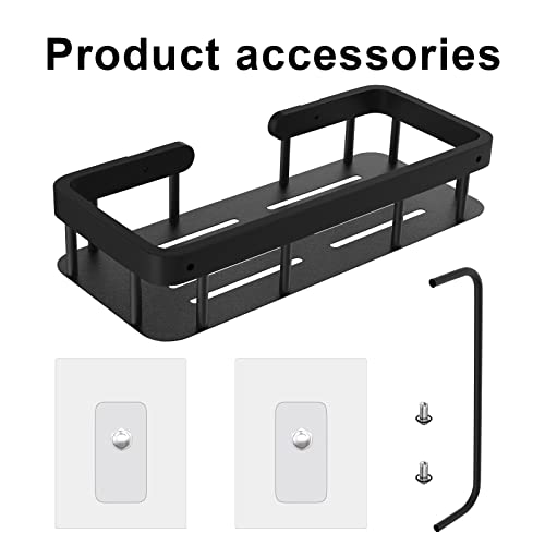 Misounda Shower Caddy Adhesive Shower Organizer Wall Mounted Shower Shelves with Towel Bar No Drilling Bathroom Organizer Shower Storage for Dorm Bathroom Toilet Kitchen-Black