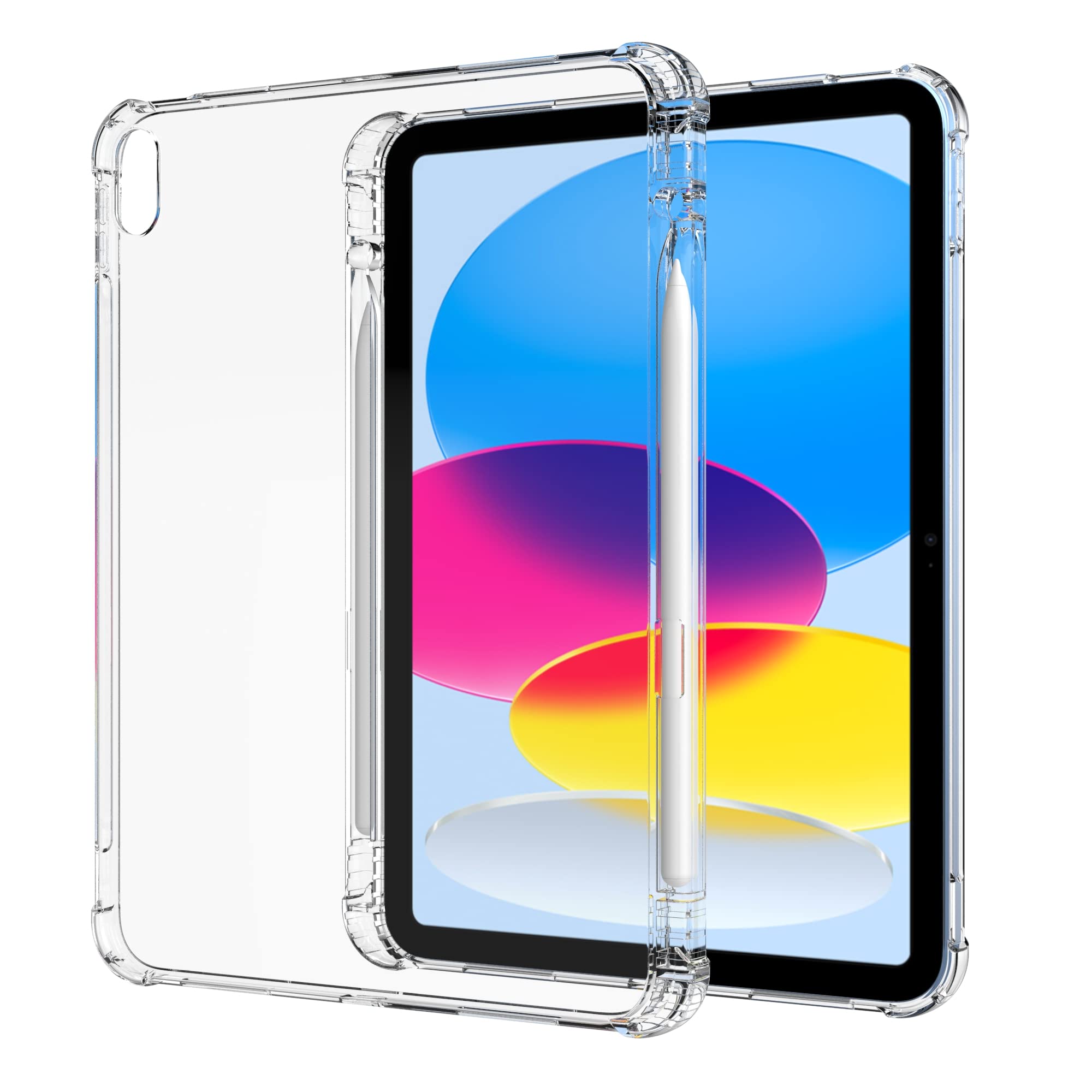 Henology for iPad 10th Generation Case Clear, [Military Grade Protection] [Not Yellowing] Shockproof Phone Case for Apple iPad 10 2022 (Pencil Holder Clear)
