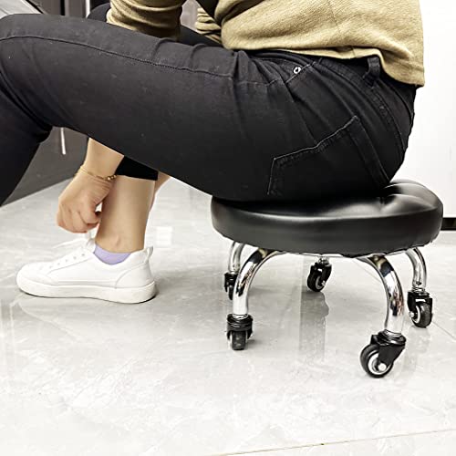 Figrosd Low Rolling Stool Roller Short Stools Universal Swivel Caster Stools Easy Mobility and Convenient Work,9 inch Height-Weight Capacity 350 Pounds (Black)