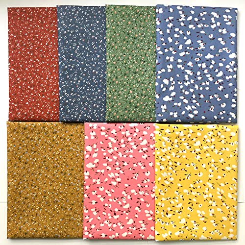 Qililandiy 7pcs Fat Quarter Flower Fabric Bundles Quilting Cotton Craft Fabric Pre-Cut Squares Sheets for Patchwork Sewing Quilting and Crafting