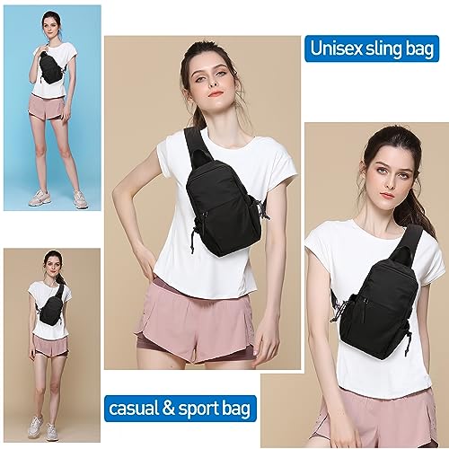 Small Black Sling Crossbody Backpack Shoulder Bag for Men Women, Waterproof Lightweight One Strap Backpack Sling Bag Backpack for Hiking Walking Biking Travel Cycling USB Charger Port-Nylon