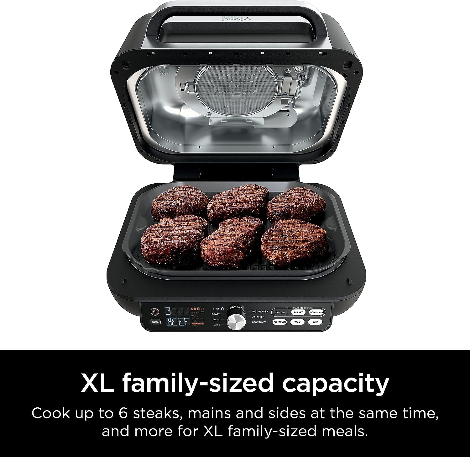 Generic IG651 Smart XL Pro, Indoor Grill/Griddle Combo, Air Fry, Dehydrate & More, Pro Power Grate, Flat Top, Crisper, Smart Thermometer, Black