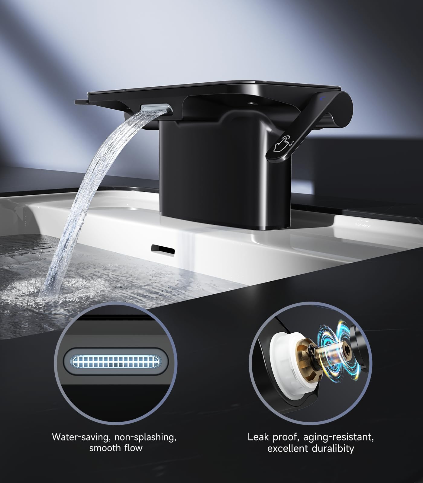 Matte Black Bathroom Sink Faucet - 4 Inch Bathroom Vanity Sink Faucet with Storage Platform, 2 Hole Faucet with Pop-up Sink Drain Stopper, Solid Bathroom Basin Faucet