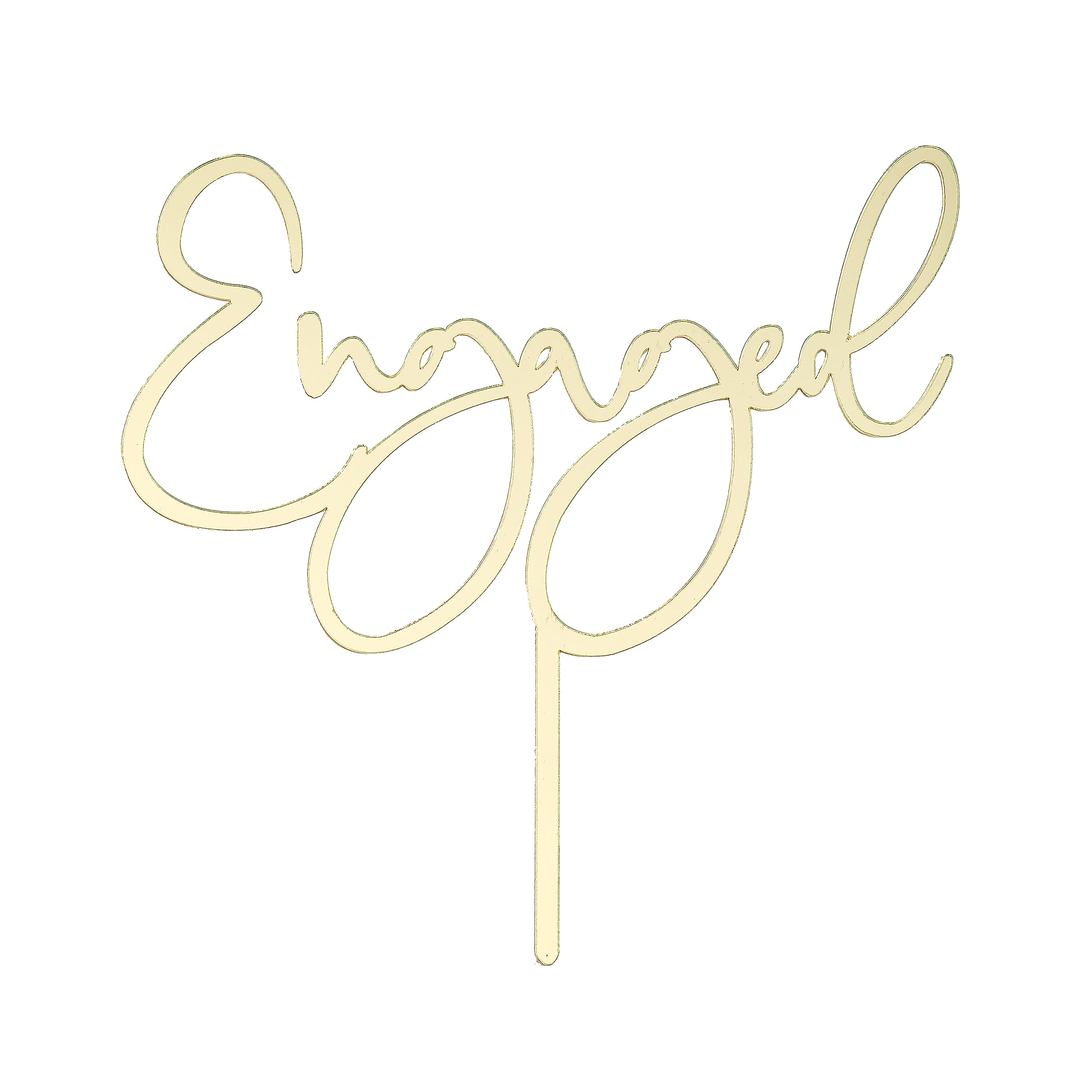 Engaged Cake Topper， Wedding Cake Topper, Bridal Shower, Mirrored Gold Acrylic, Dessert Decor。