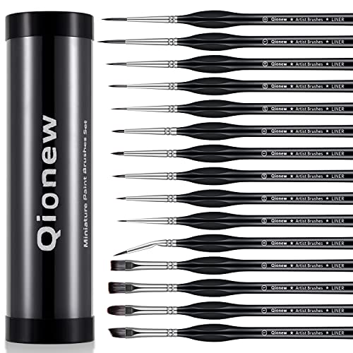 Qionew Micro Detail Paint Brush Set, 15pcs Miniature Painting Brushes for Fine Detailing & Art Painting -Craft Models, Rock Painting, Watercolor Oil Acrylic, Face, Nail, Warhammer40k