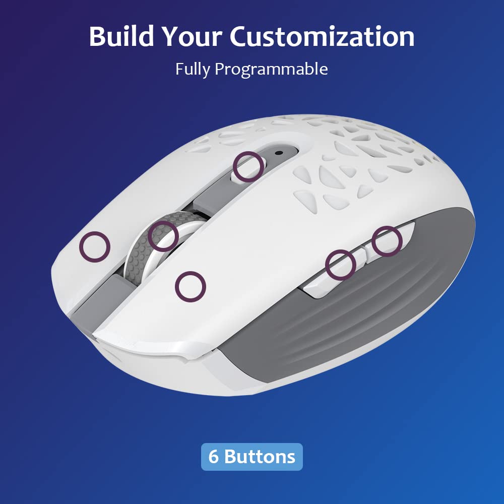 DeLUX Wireless Gaming Mouse with 6 Programmable Buttons, RGB Backlit, Tri-Mode Connection, PAW3335 Optical Sensor, Up to 16000DPI, TTC Encoder Wheel, Interchangeable Cover (M820DC-White)