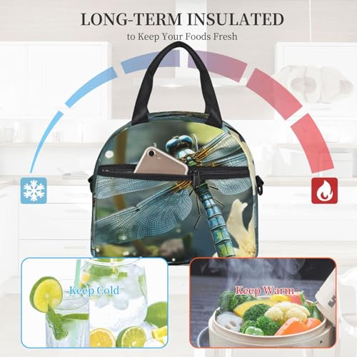 DEHIWI Dargonfly Lunch Bag For Women Men Reusable Insulated Lunch Box Lunch Cooler Tote Bag For Work Picnic Travel