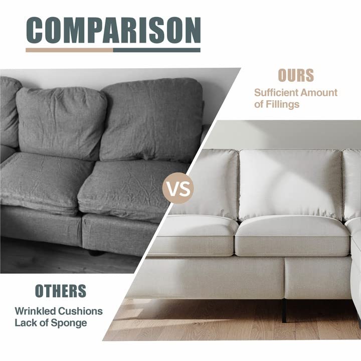 Small Sectional Sofa, Convertible L-Shaped Couch with Reversible Storage Chaise & Storage Side Pockets, 3-Seat Modular Sofa for Living Room, Apartment, Dorm, Small Space (Beige)
