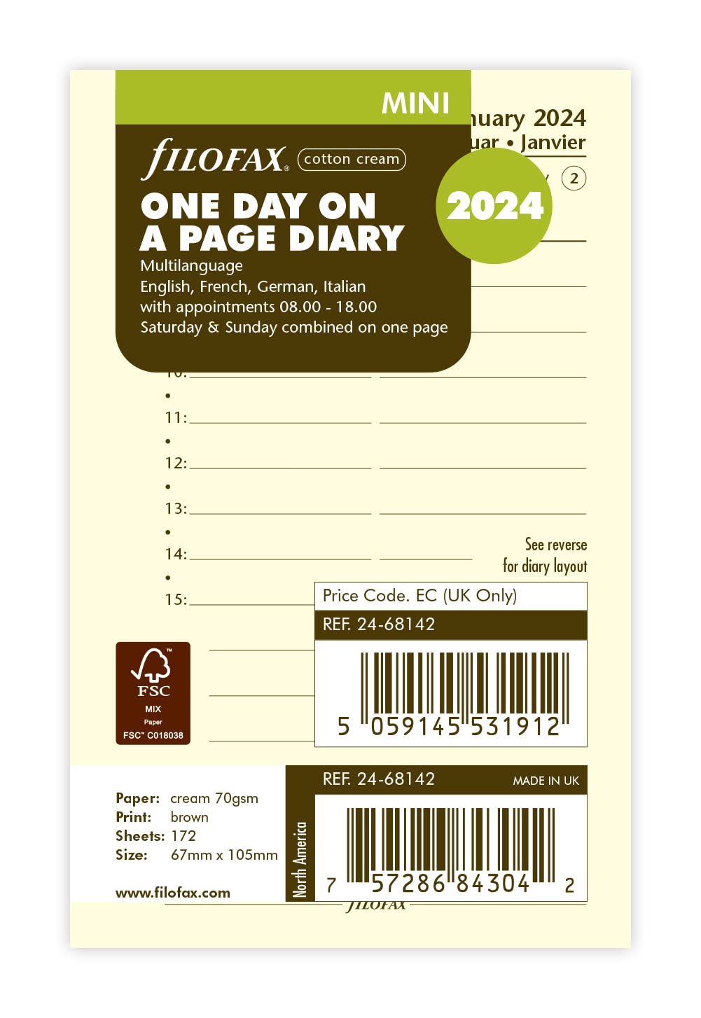Filofax Mini day per page cotton cream 4 language 2024 diary