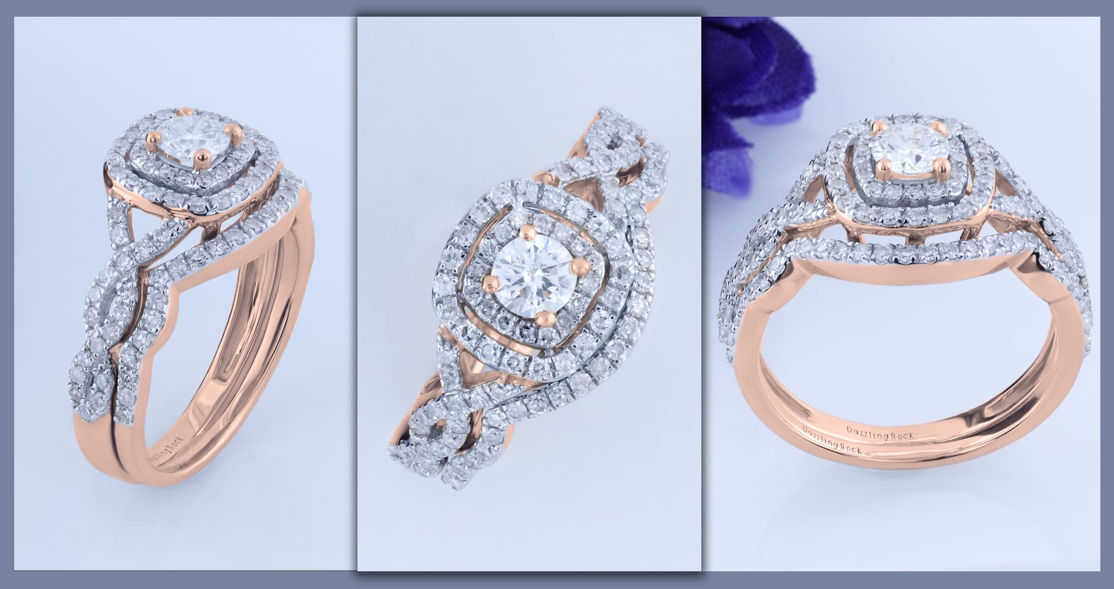 Dazzlingrock Collection 1.00 Carat (Cttw) Round White Diamond Cushion Shaped Halo Engagement Ring Set for Women in 14K Solid Rose Gold, Size 7