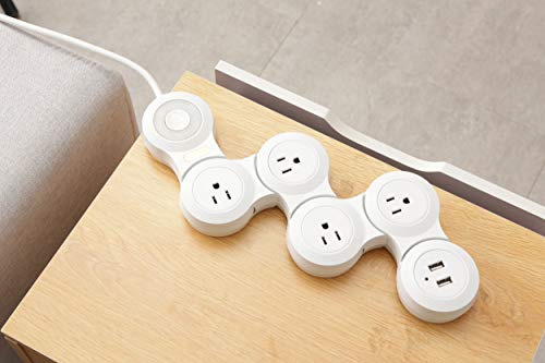 Flexible Surge Protector Power Strip, 6 Feet Long Cord 4 Outlets 2 USB (10V/13amp Flat Plug) with Overload Protection Extension Cord,Suitable for Home Office Travel,White