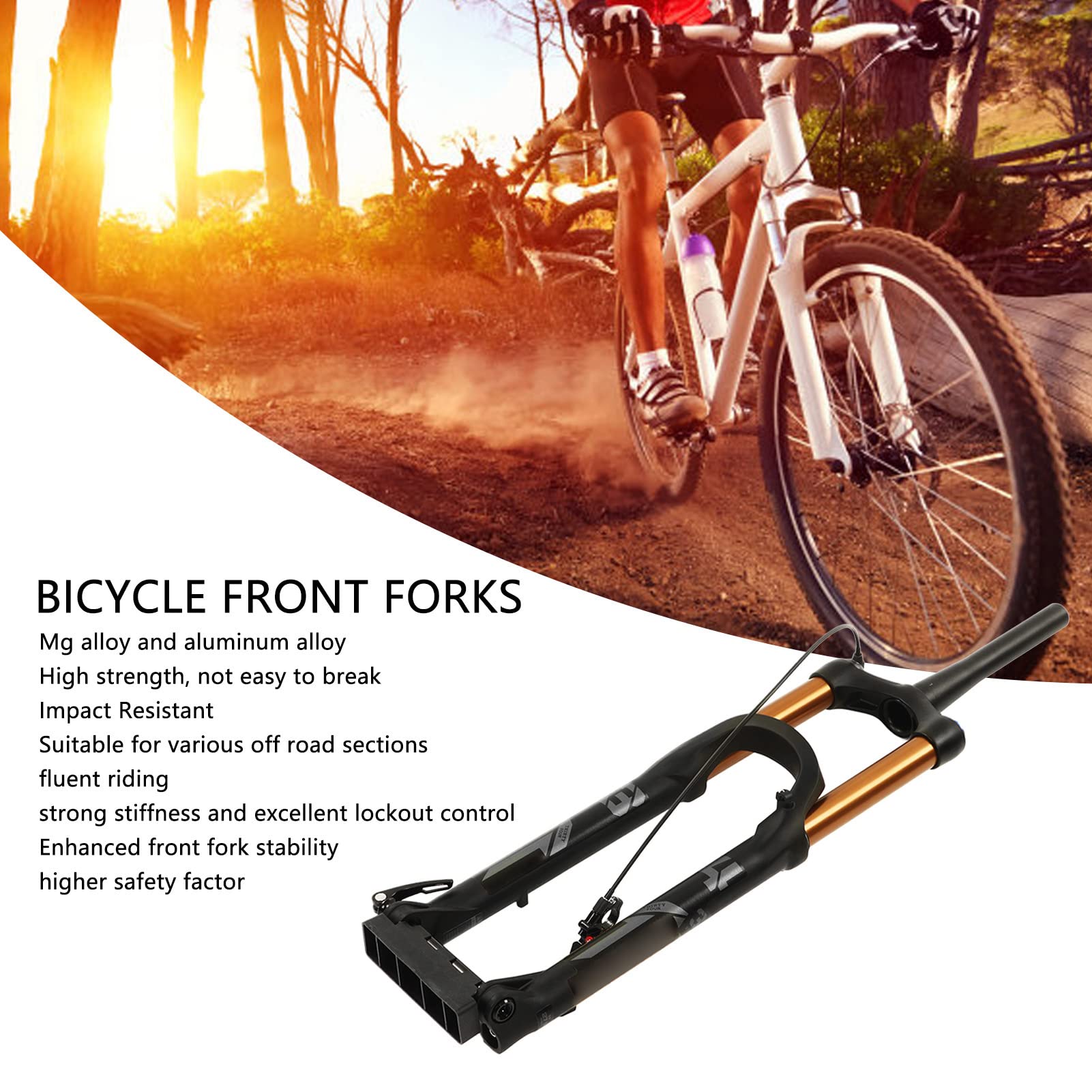 DAUERHAFT Mountain Bike Front Fork, Sturdy Stiffness Remote Lockout Aluminum Alloy Bike Suspension Fork 27.5in 175mm for Replacement