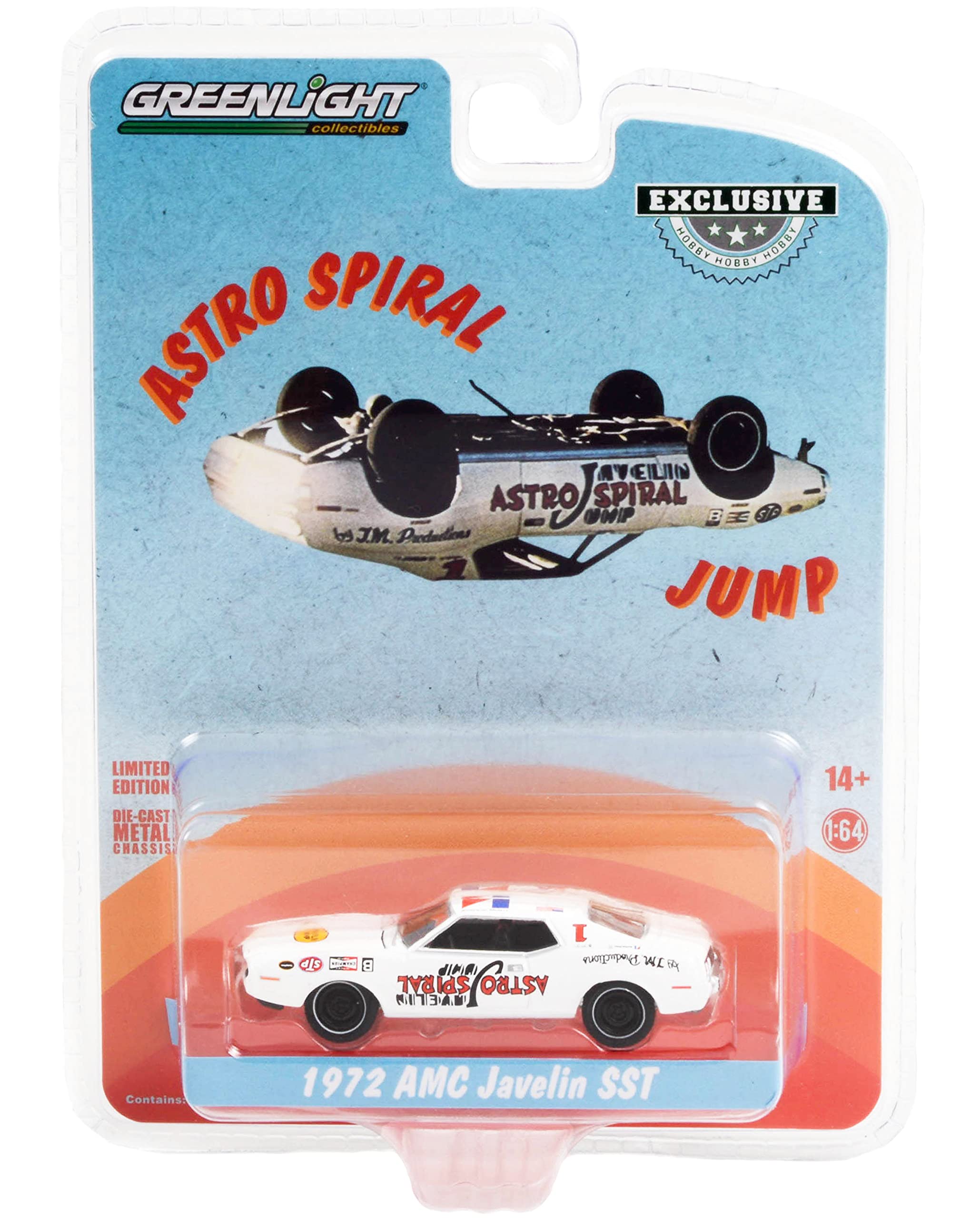 Collectibles 1972 AMC Javelin SST White Astro Spiral Jump Hobby Exclusive 1/64 Diecast Model Car by Greenlight 30329