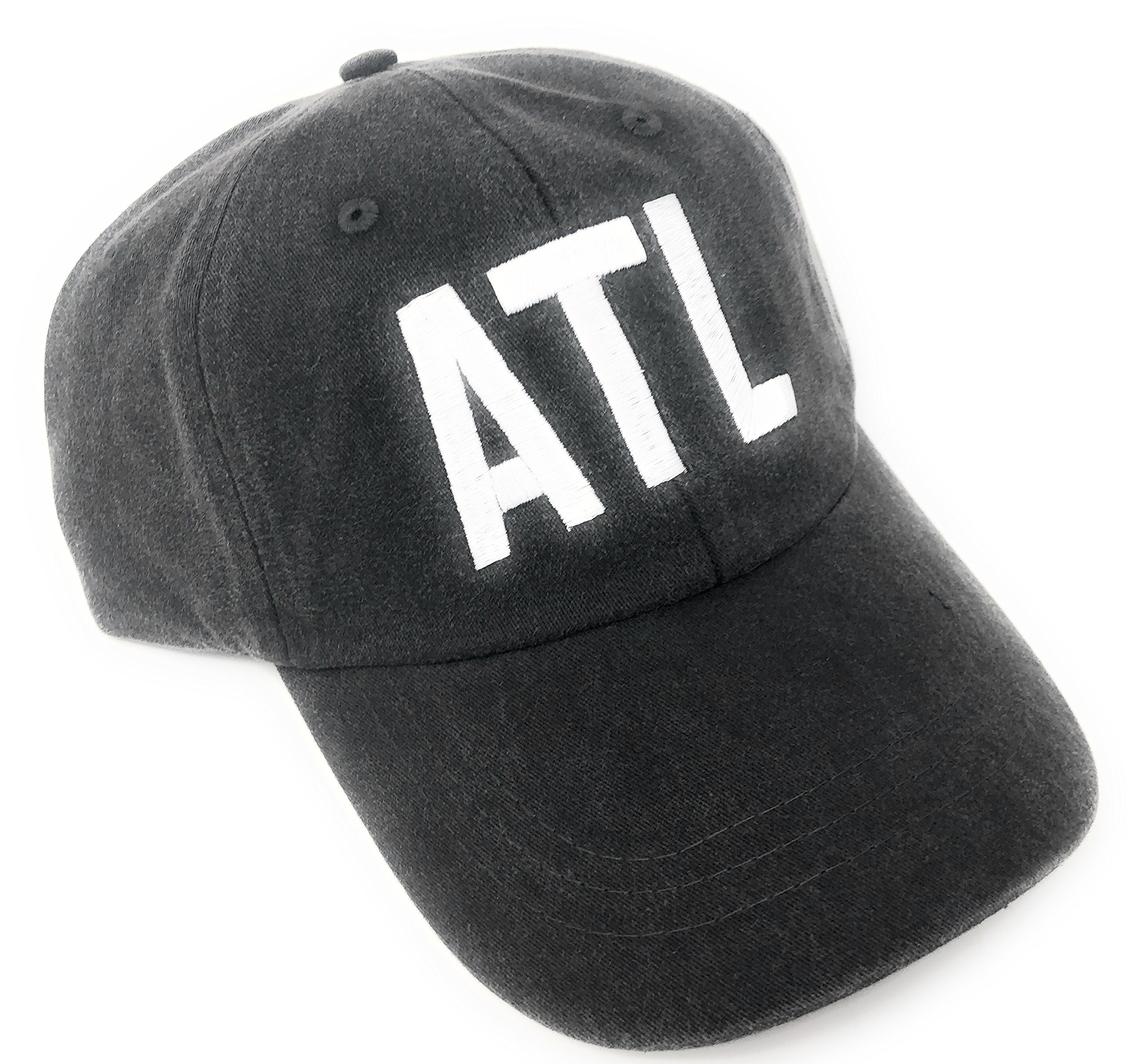 Custom Embroidered ATL Hartsfield Jackson Atlanta Airport Code Hat BK Distressed Black Baseball Hat