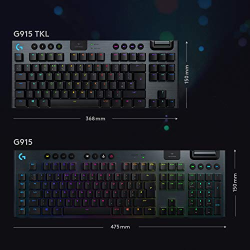 Logitech G915 TKL Tenkeyless Lightspeed Wireless RGB Mechanical Gaming Keyboard, Low Profile Switch Options, Lightsync RGB, Advanced Wireless and Bluetooth Support - Tactile,Black