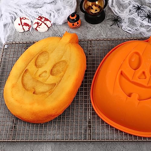 Kamehame Halloween Pumpkin Cake Pan, 8 Inches Pumpkin Cake Mold, Jack O Lantern Silicone Mold, Pumpkin Shaped Bakeware Baking Tray, Orange