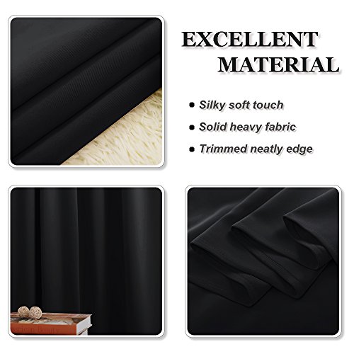 PONY DANCE Black Out Window Curtains - 2 Panels Thermal Curtain Drapes Insulated Window Treatments Light Block Short Blinds Rod Pocket for Small Window, W 42 x L 54 inches, Black, One Pair