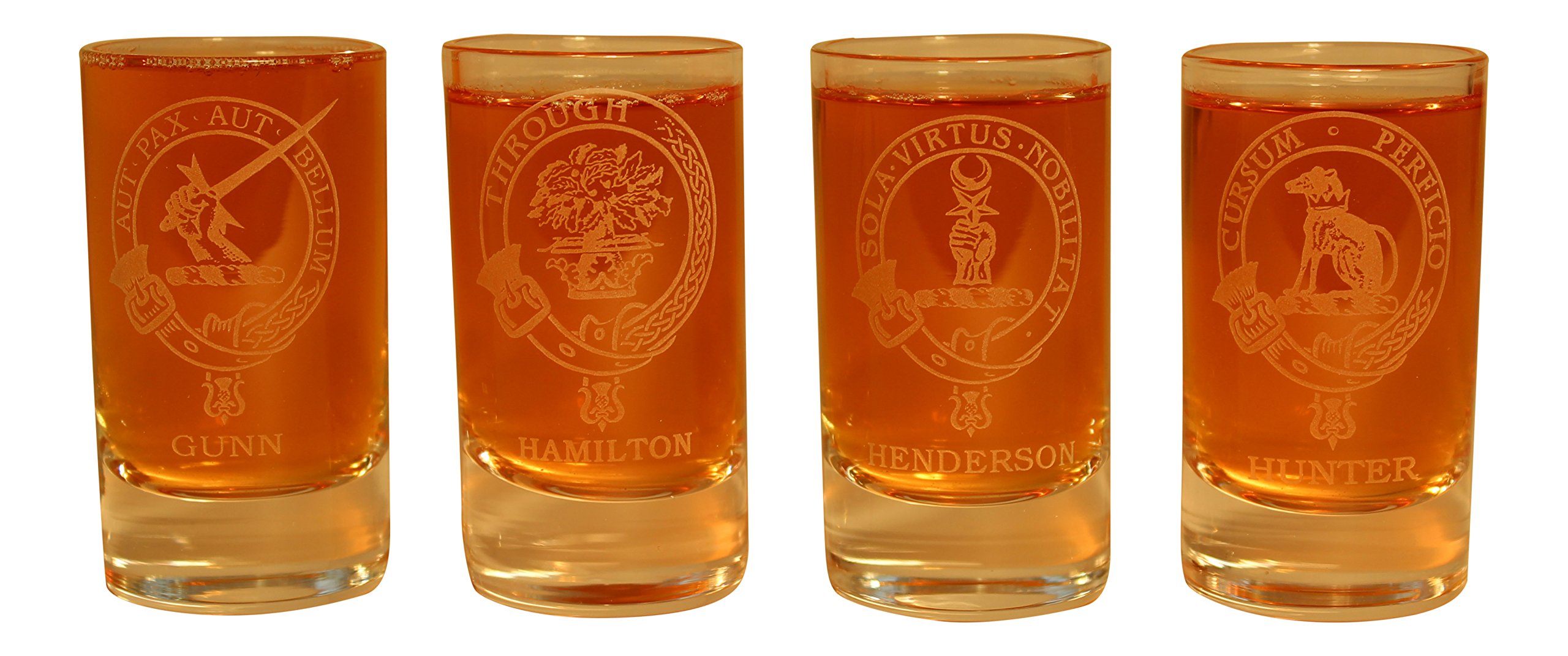 Collins Glencairn Clan Crest Crystal Dram Tot Glass - Gunn Hamilton Henderson Hunter