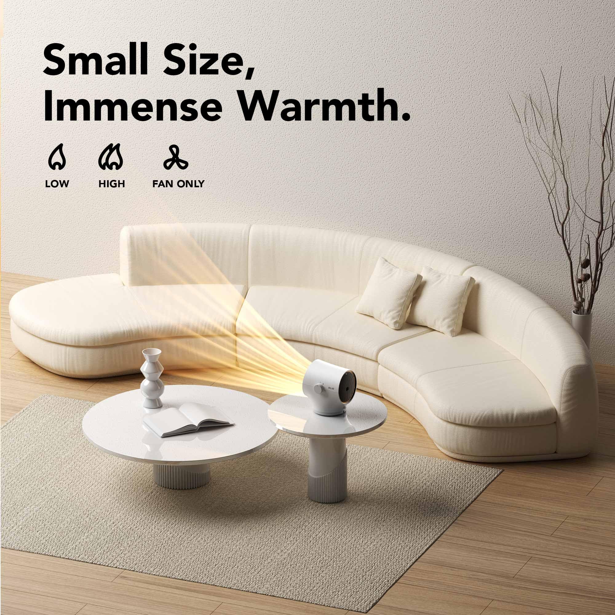 Elio Oscillating Space Heater for Indoor Use, 1000W Ceramic Portable Electric Heater up to 200 Square Ft, 3s Fast Safety Heat, Overheat + Tip-over Protection, 3 Temp Modes, for Home & Office (Alex)